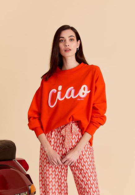J&JOY - Women's orange sweatshirt CIAO round neck